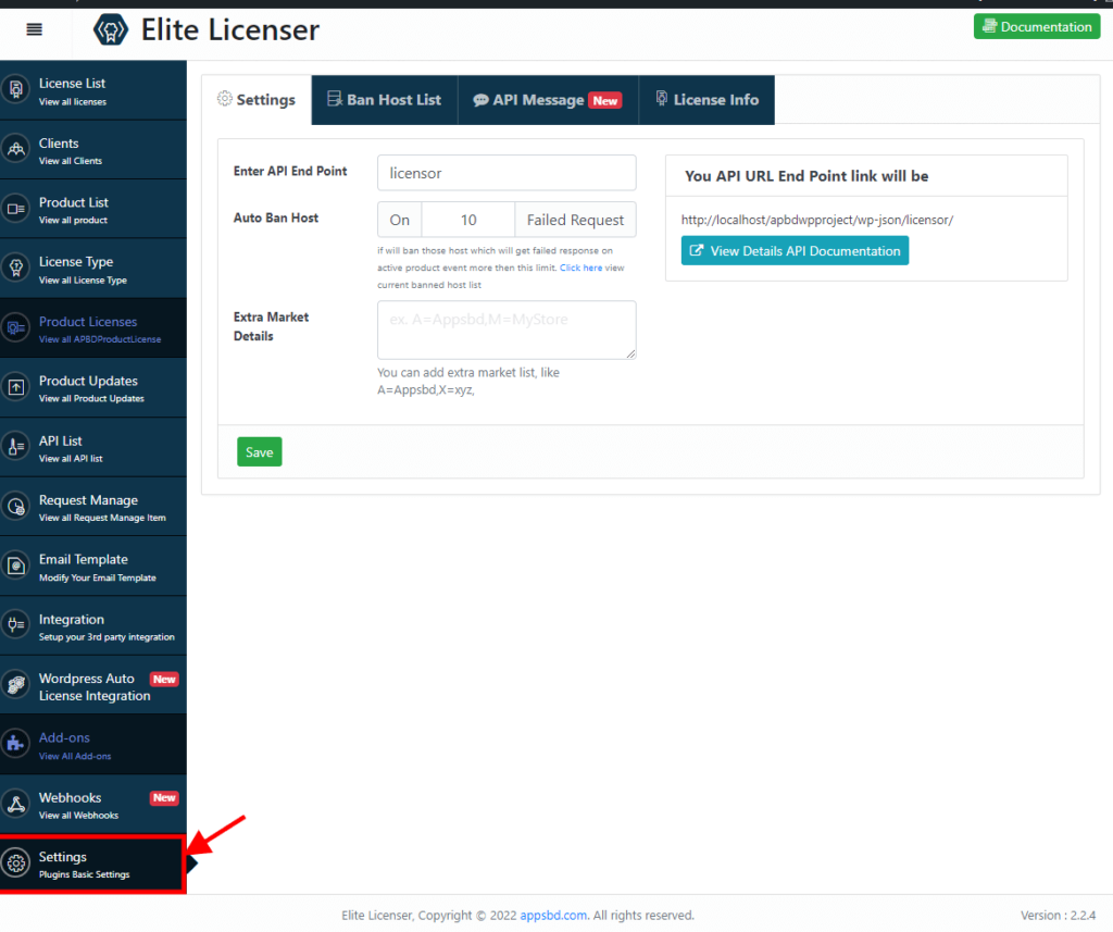 Settings - Elite Licenser